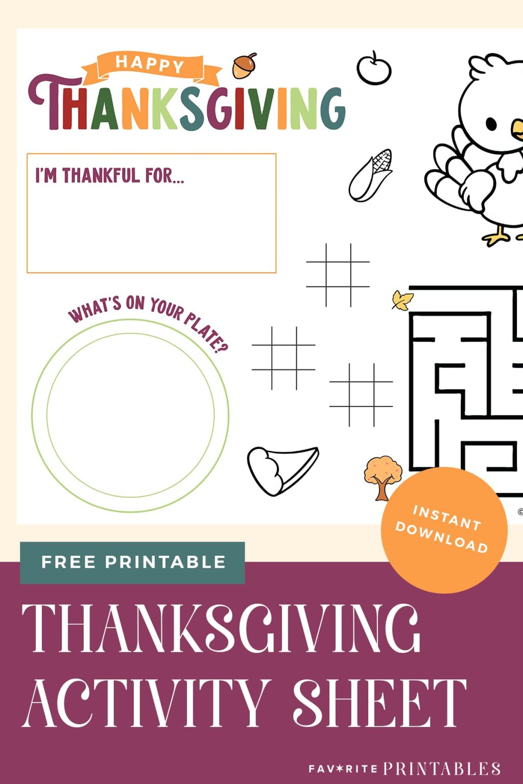 Thanksgiving Activity Sheet Printable For Kids - Favorite Printables