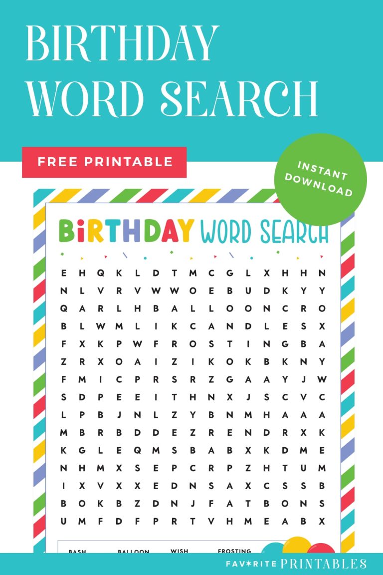 Free Printable Birthday Word Search for kids - Favorite Printables