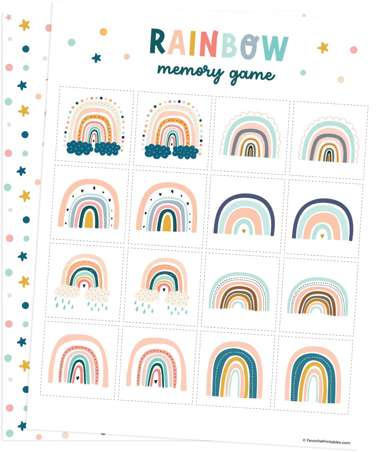 Free Printable Cute Rainbow Matching Game Set - Favorite Printables