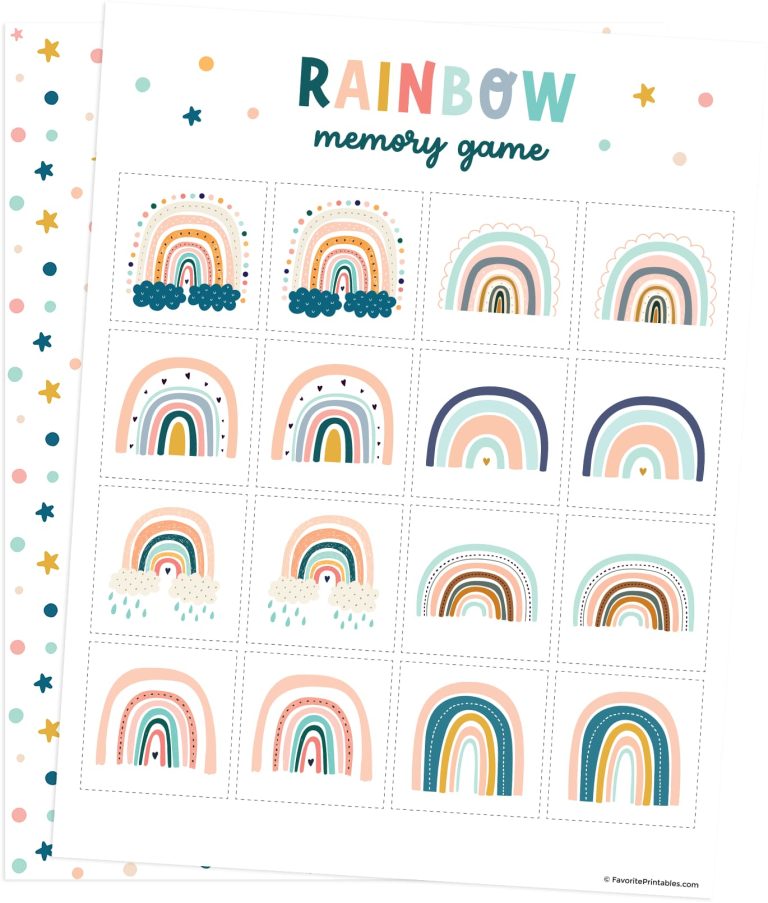 Free Printable Cute Rainbow Matching Game Set - Favorite Printables