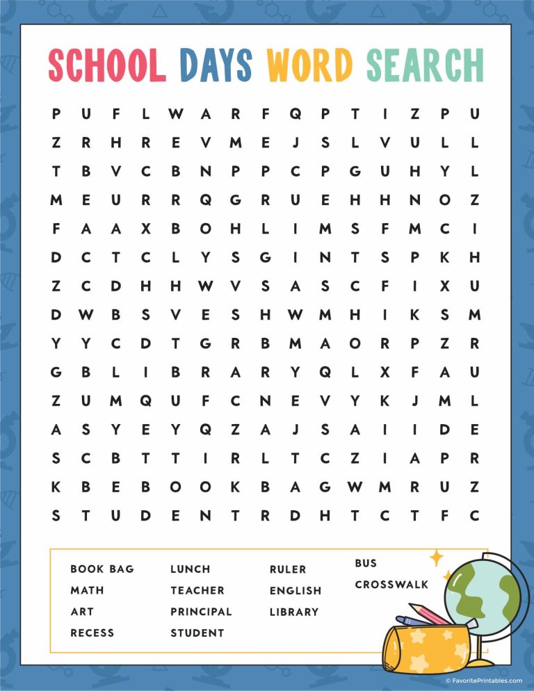 Free Printable Back to School Word Search - Favorite Printables