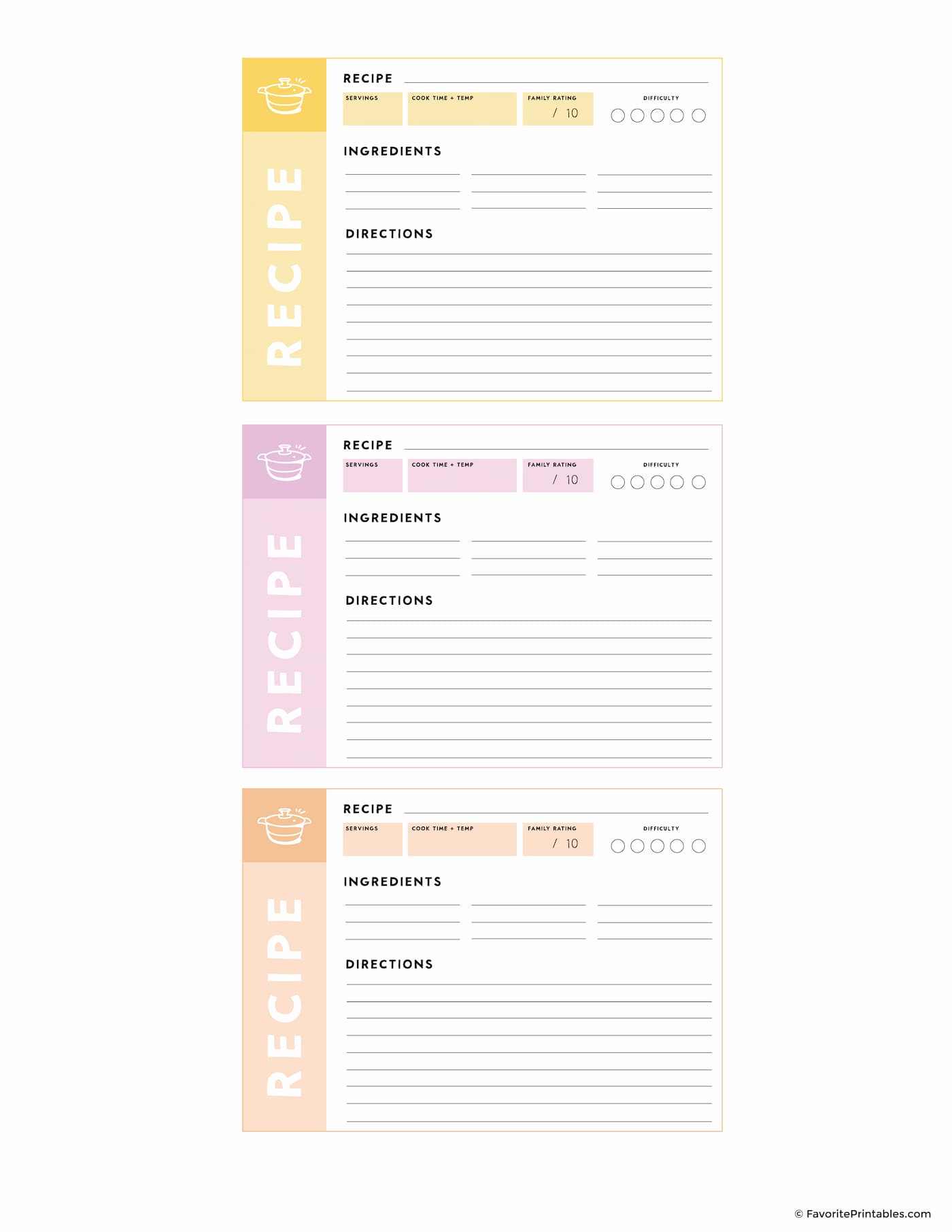 Free Printable Set of 6 Recipe Cards - Favorite Printables