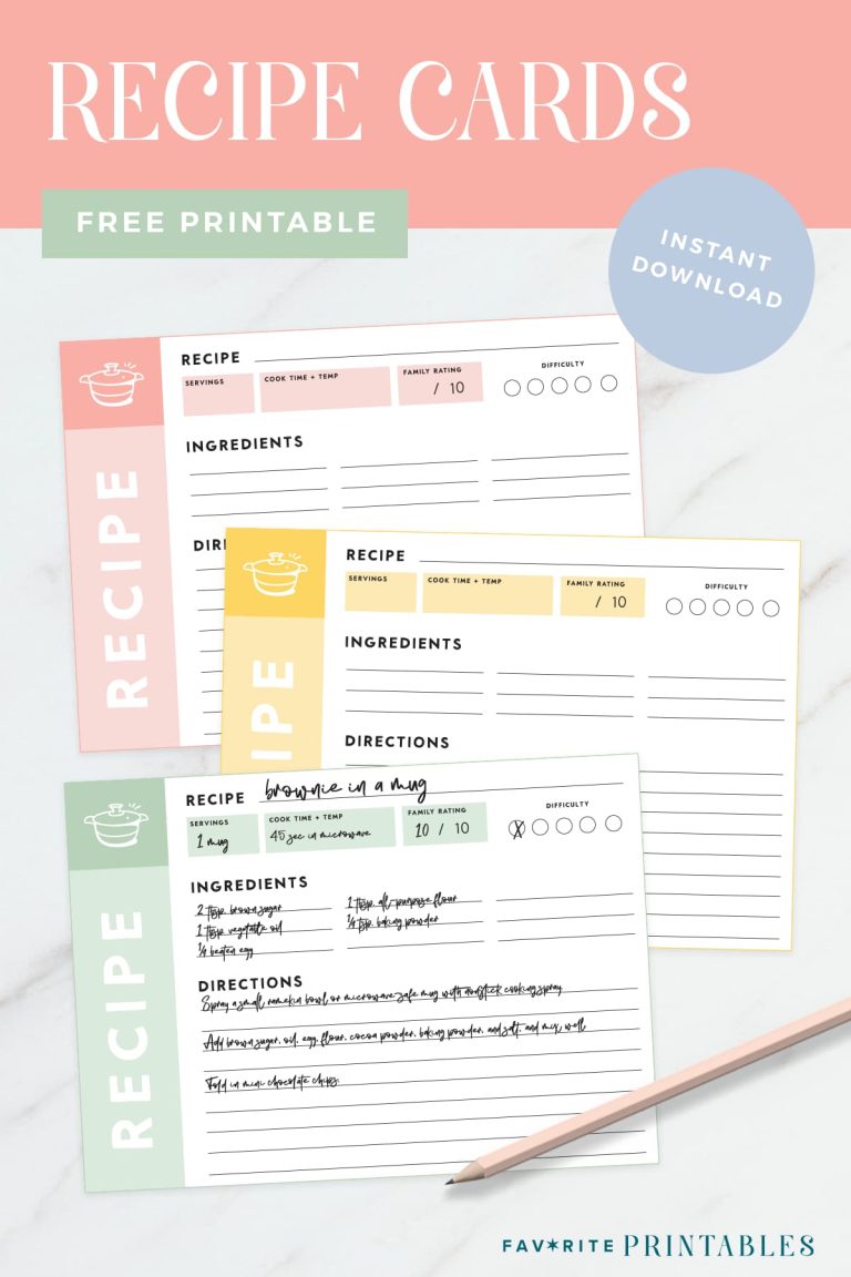 Free Printable Set of 6 Recipe Cards - Favorite Printables