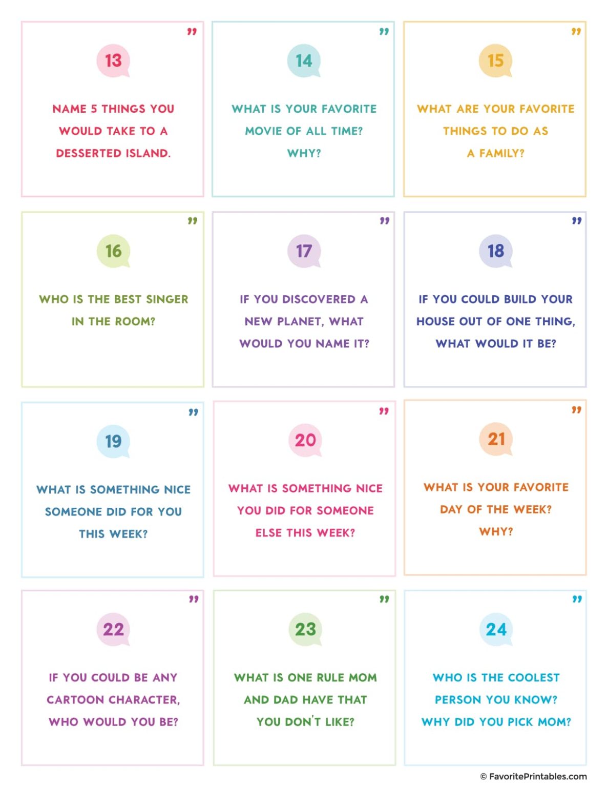 Free Printable Conversation Cards for Families - Favorite Printables