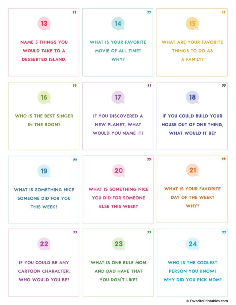 Free Printable Conversation Cards for Families - Favorite Printables