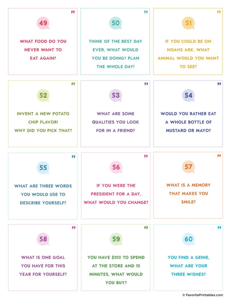 Free Printable Conversation Cards for Families - Favorite Printables