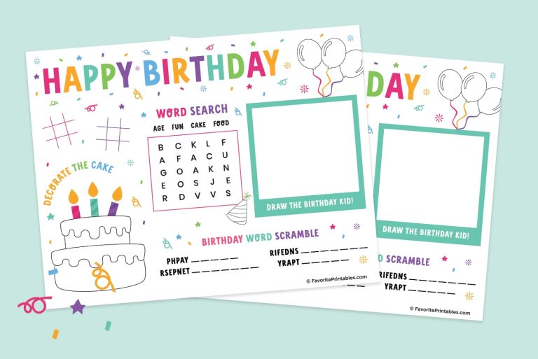 Free Printable Birthday Activity Sheet - Favorite Printables