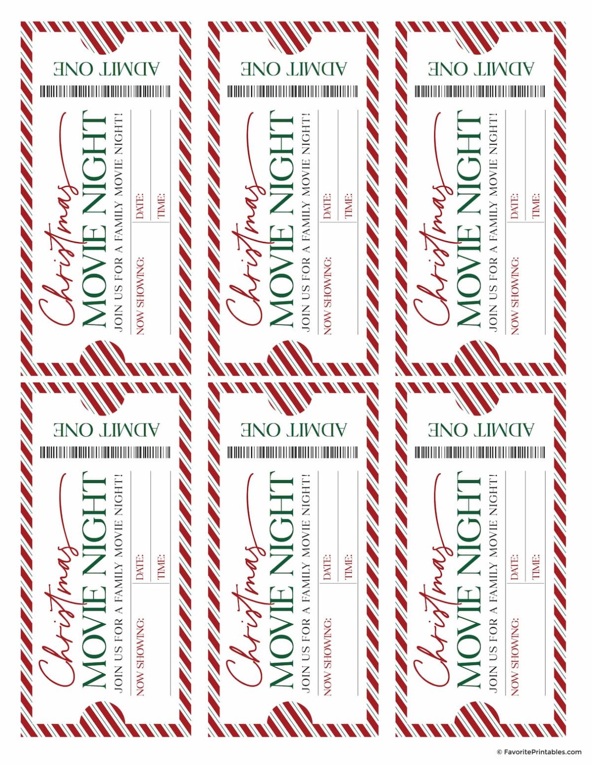 Christmas Movie Night Tickets and Checklist, FREE printable set ...