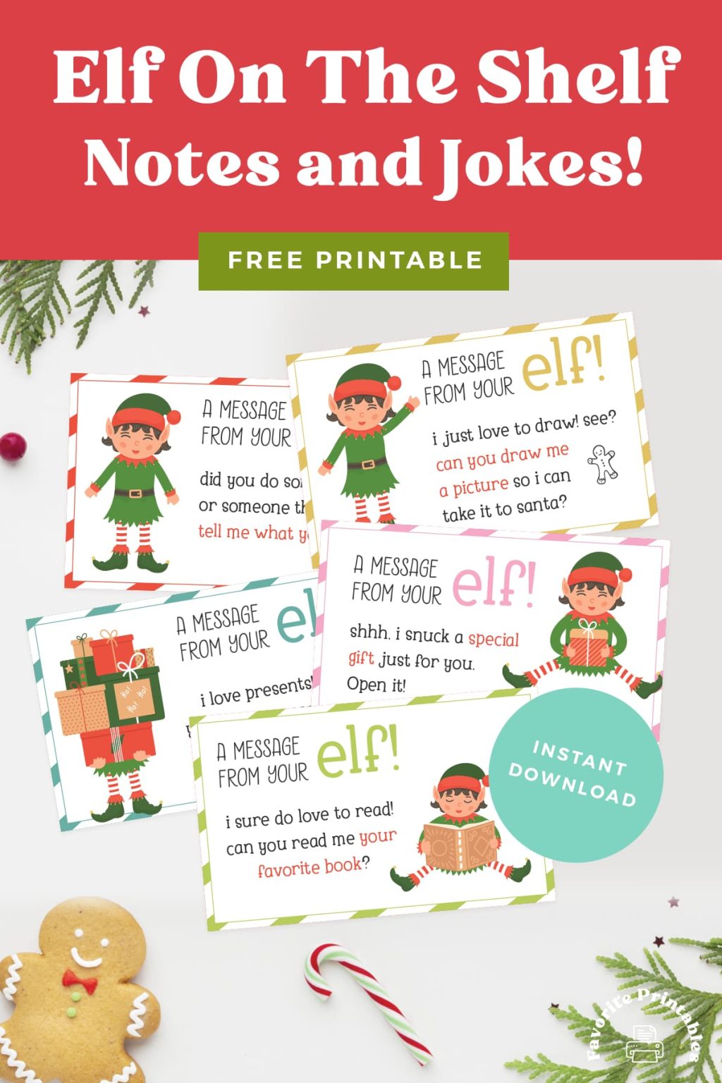 Elf on the shelf notes and jokes, FREE printable set of 24 cards ...