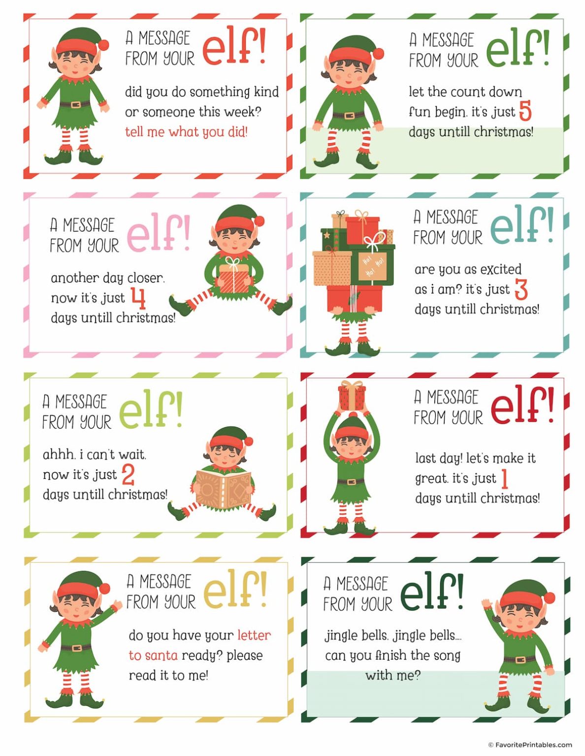 Elf on the shelf notes and jokes, FREE printable set of 24 cards ...