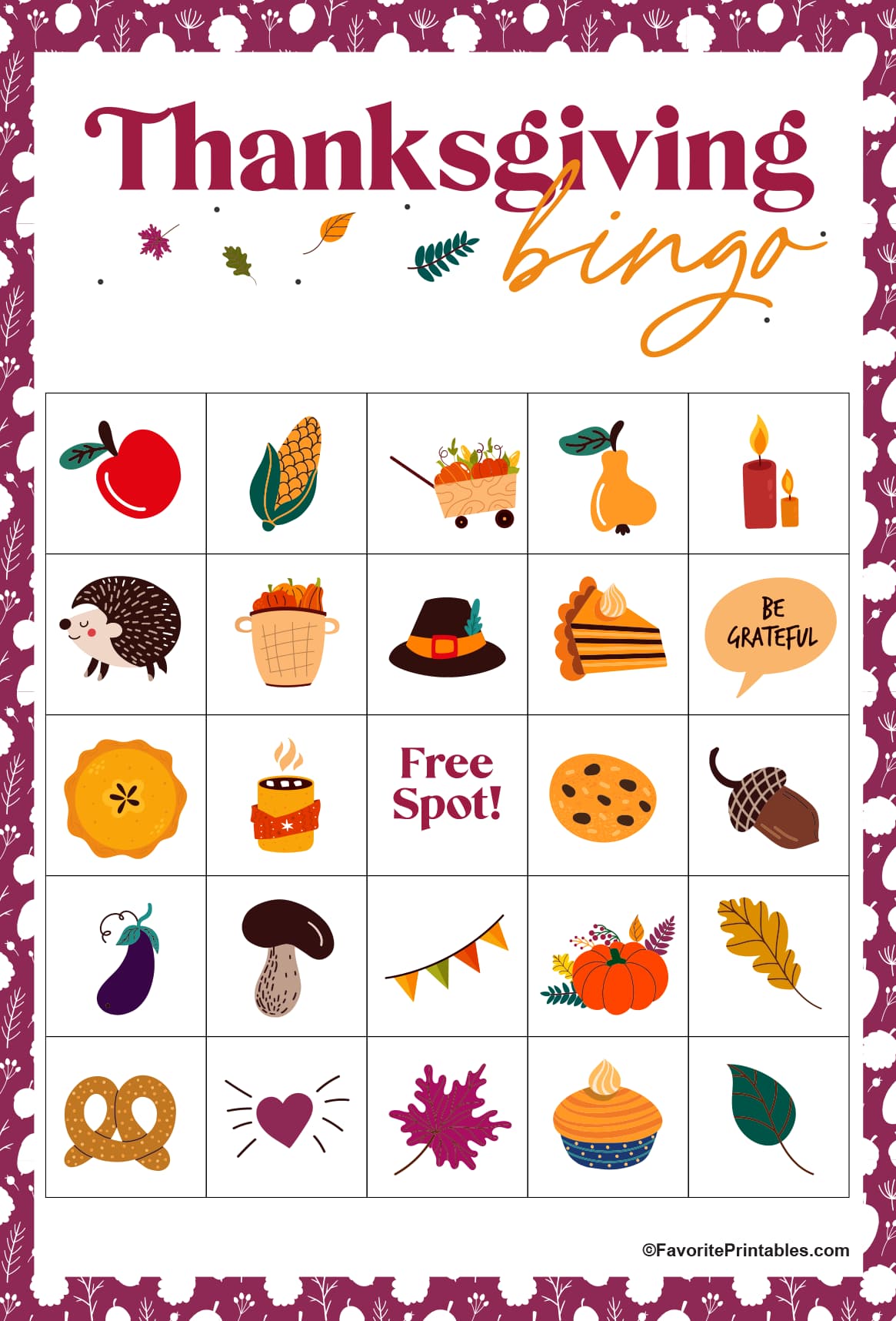 Thanksgiving Bingo Cards, FREE set of 24 cards - Favorite Printables