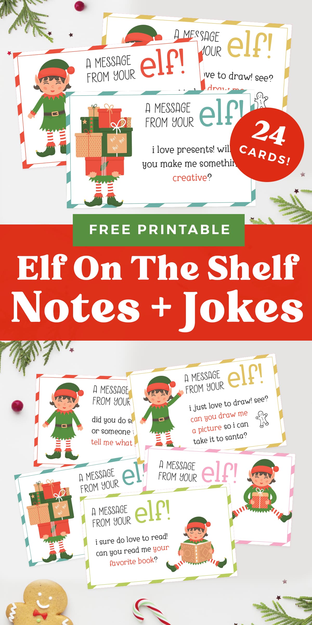 Elf on the shelf notes and jokes, FREE printable set of 24 cards ...
